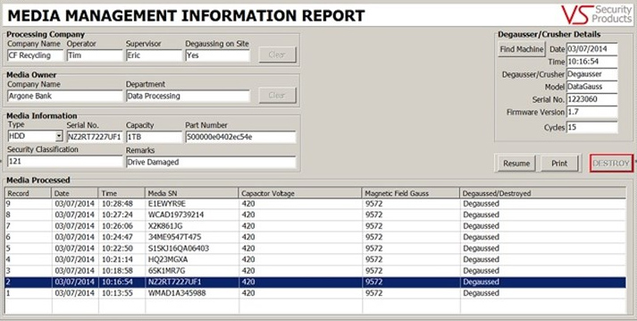 Data destruction Log Reports for auditing and reporting, hard disk ...